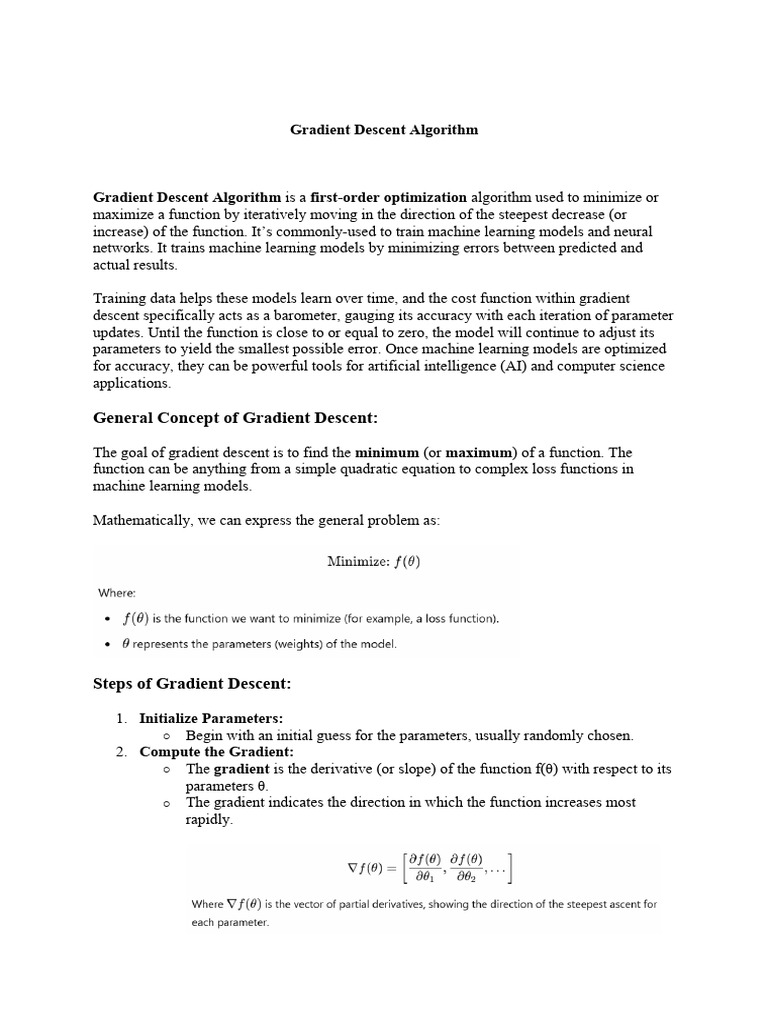 Gradient Descent Algorithm is a first | PDF | Mathematical Optimization | Artificial Intelligence