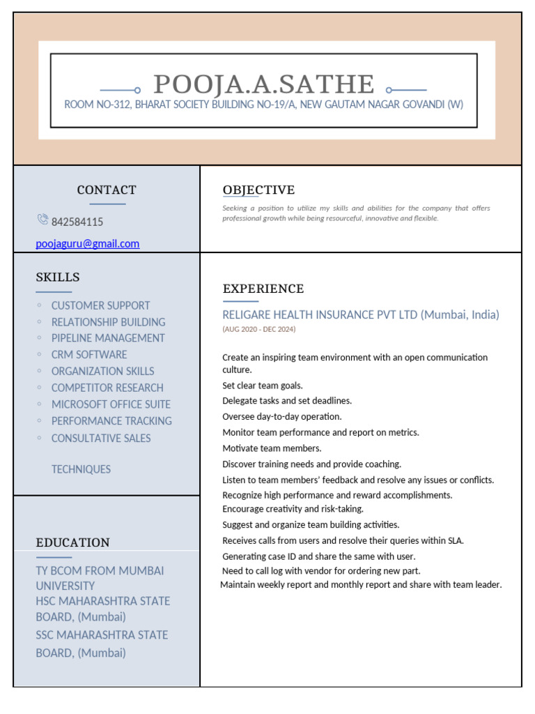 Pooja Ashok Sathe (Resume) | PDF | Information Technology | Computing