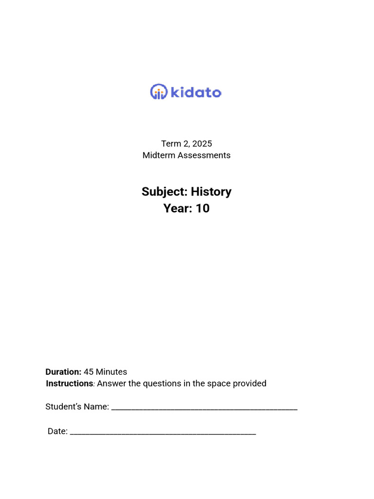 Year 10 History Midterm Assessment Guide | PDF