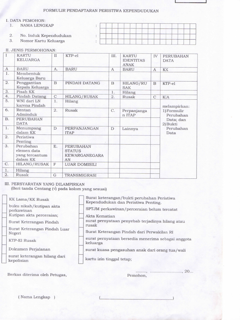 f1.02 - Formulir Pendaftaran Peristiwa Kependudukan. | PDF