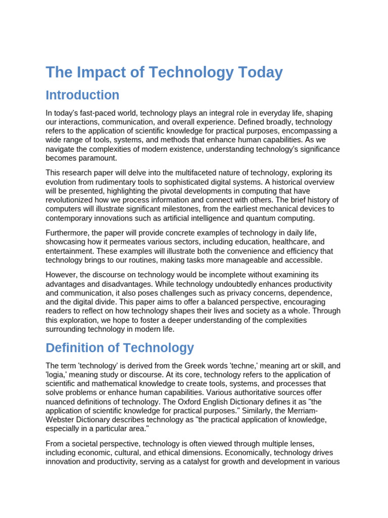 Technology's Role in Modern Life | PDF | Educational Technology ...