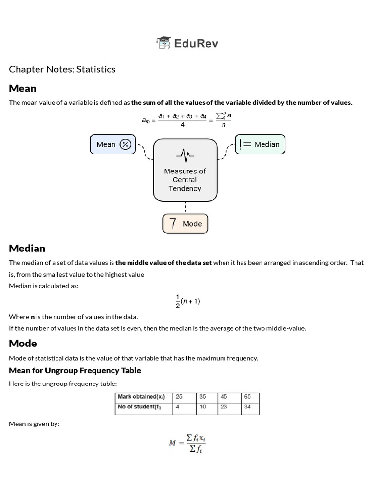 Class 10 Statistics: Mean & Formulas | PDF | Mean | Median