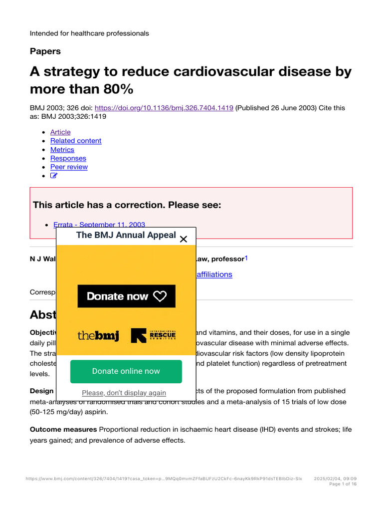 A Strategy To Reduce Cardiovascular Disease by More Than 80% - The BMJ | PDF | Statin ...