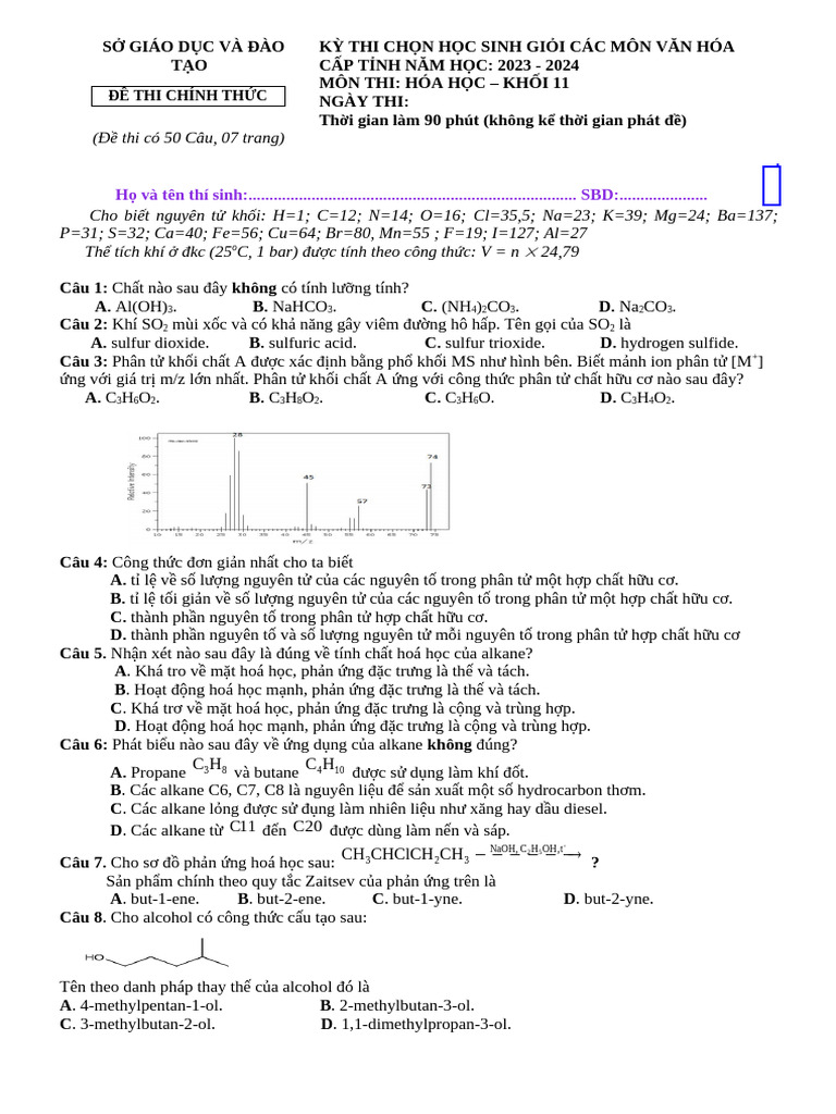 r02 ĐỀ LUYỆN HSG 11-TRẮC NGHIỆM | PDF