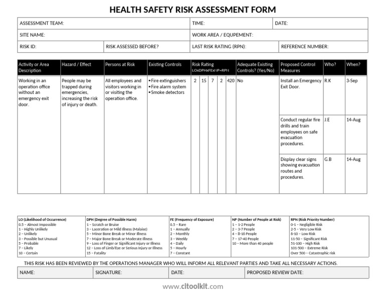 Health Safety Risk Assessment Form v2.0 Example | PDF | Risk | Risk ...