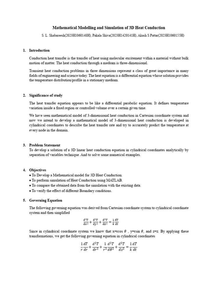 Mathematical Modelling and Simulation of 3D Heat Conduction | PDF ...