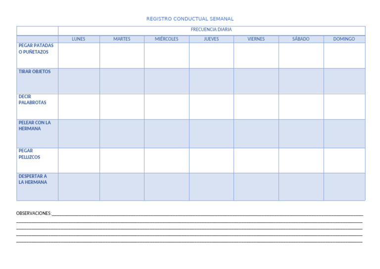 Registro Semanal de Conducta | PDF
