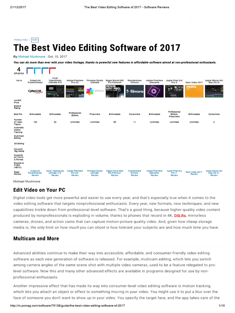 The Best Video Editing Software of 2017 - Software Reviews | PDF ...