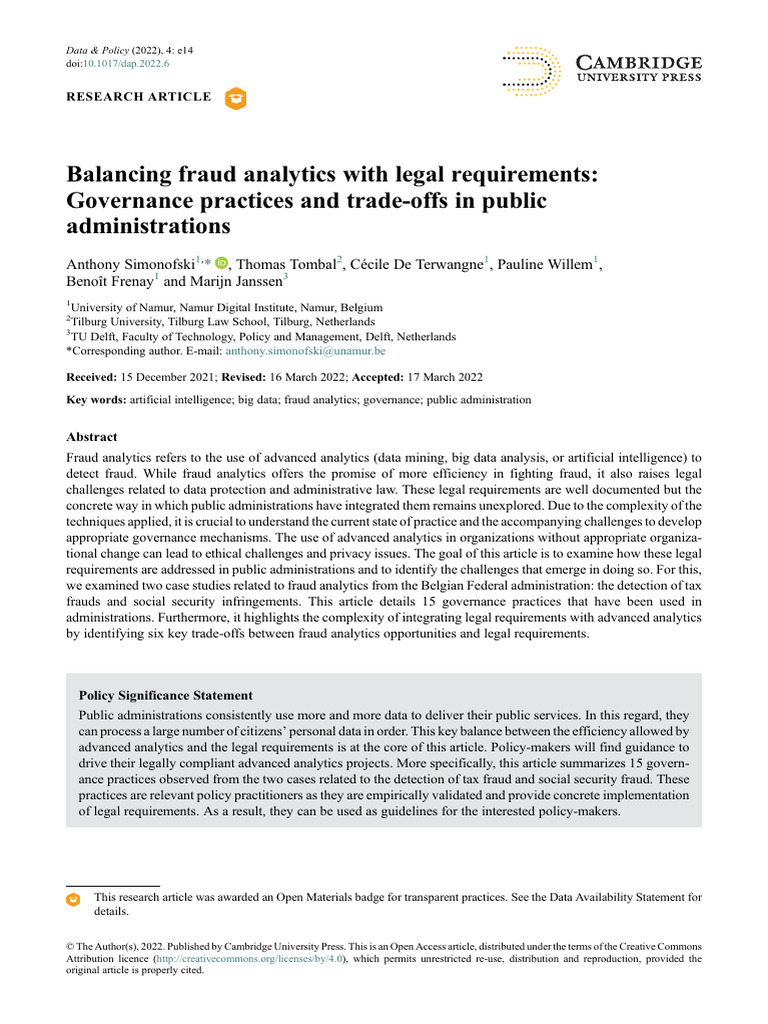 Fraud Analytics in Public Governance | PDF | Analytics | Machine Learning