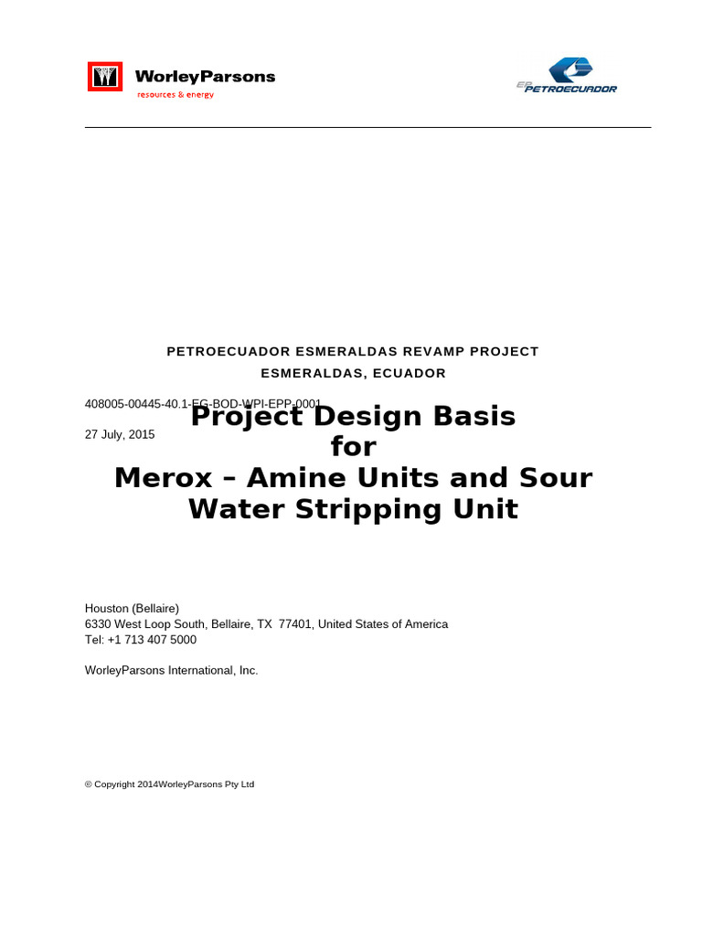 Design Basis Merox - Amine Units and Sour Water Stripping Unit | PDF | Pipe (Fluid Conveyance ...