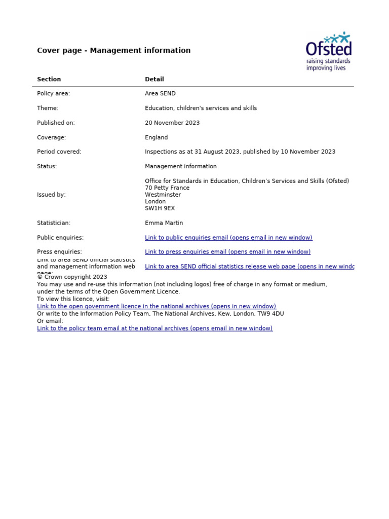 Management Information Area SEND As at 31 August 2023 2 | PDF