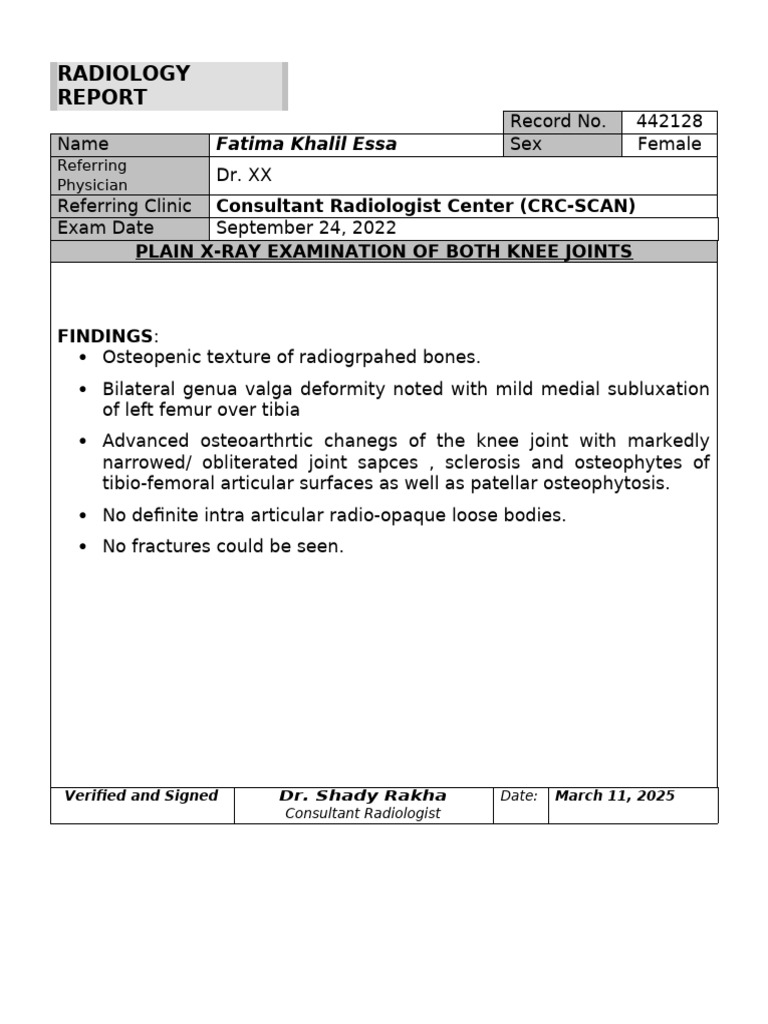 Radiology: Fatima Khalil Essa | PDF