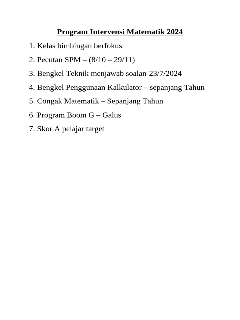Program Intervensi Matematik 2024 | PDF
