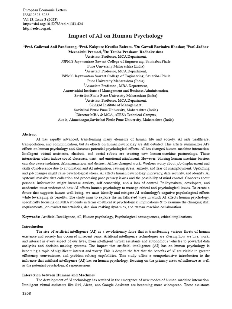 European Economic Letters-ABDC-C Category-Paper - Impact of AI On Human ...