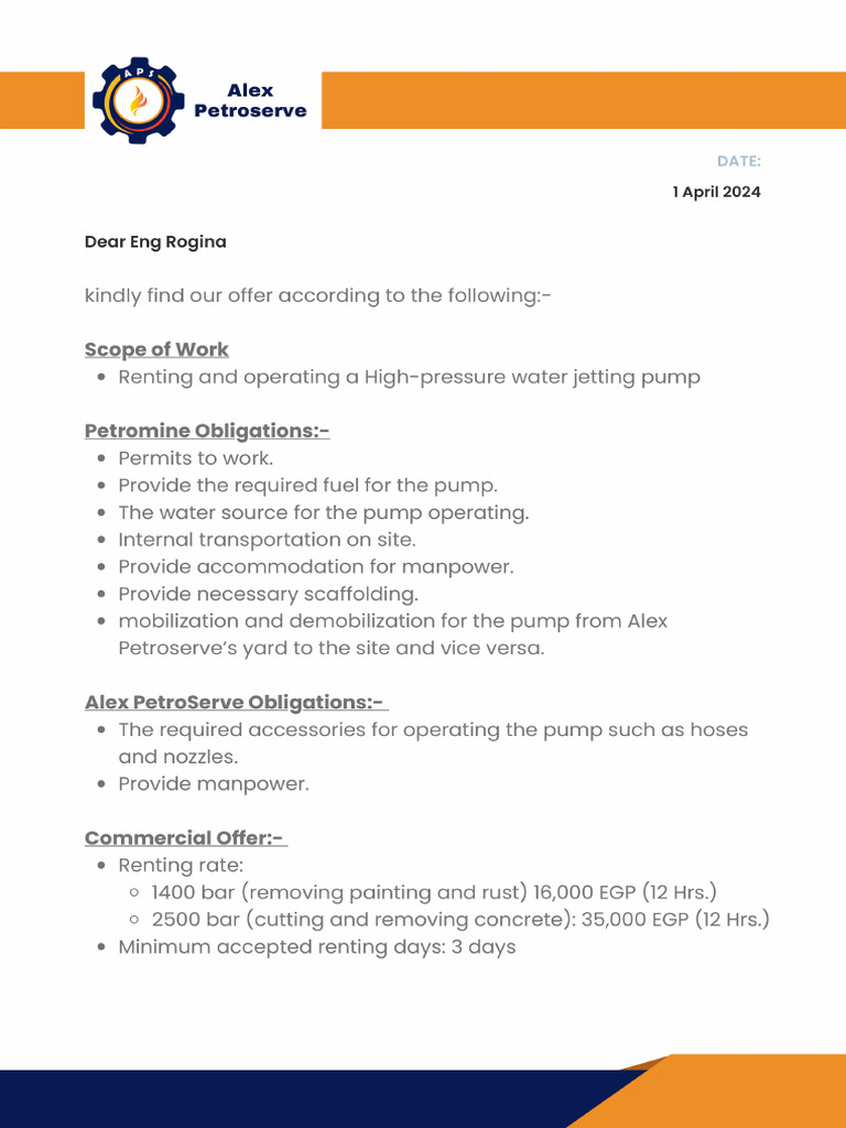 HP Jetting Pump Quotation From APS | PDF