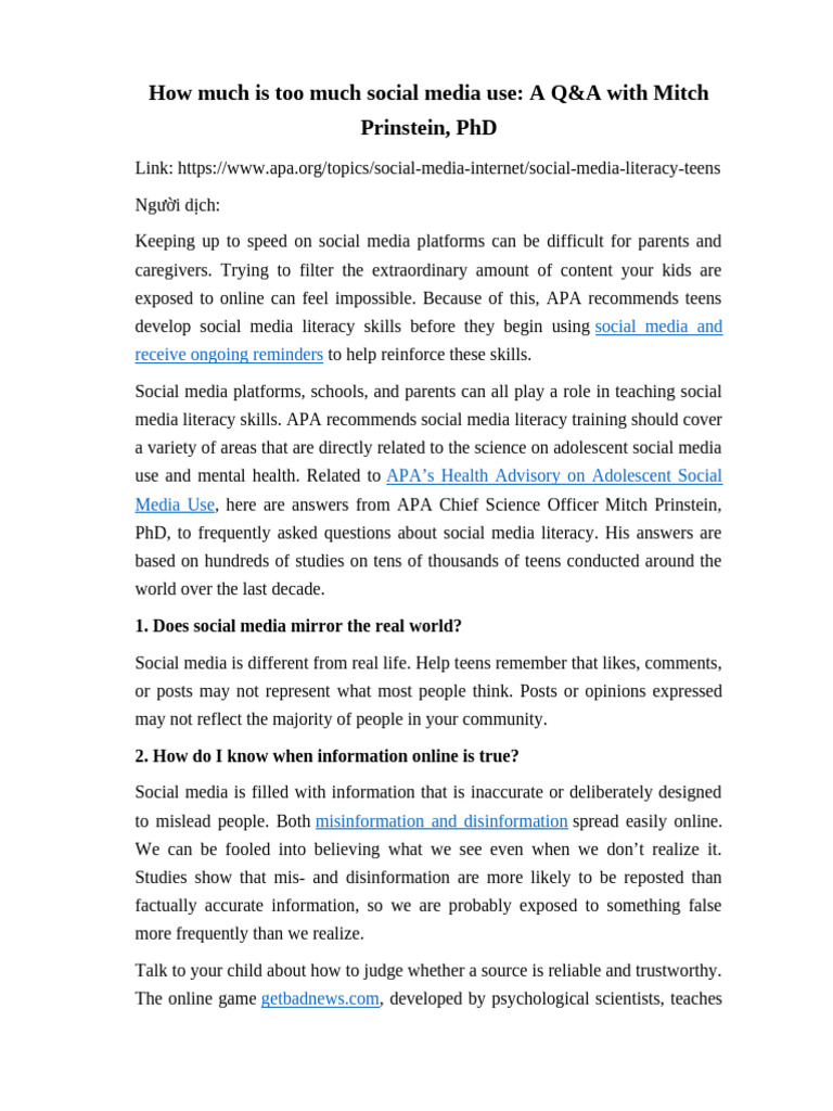 How Much Is Too Much Social Media Use | PDF | Cyberbullying | Adolescence