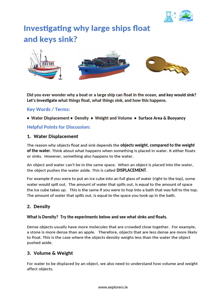 Discussion - Investigating Why Ships Float and Keys Sink - Final | PDF ...