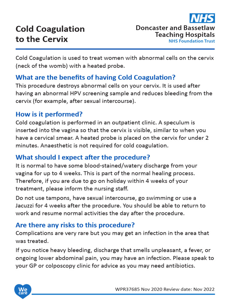 Cold Coagulation of The Cervix | PDF