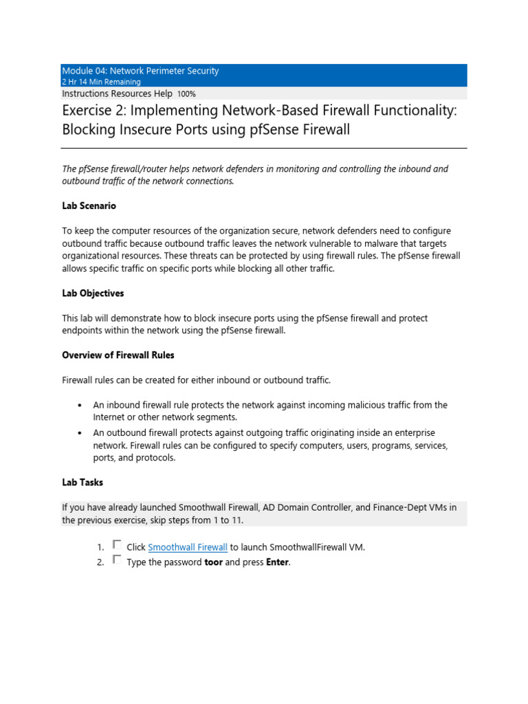 4.2 Implementing Network-Based Firewall FunctionalityBlocking Insecure Ports Using Pfsense ...