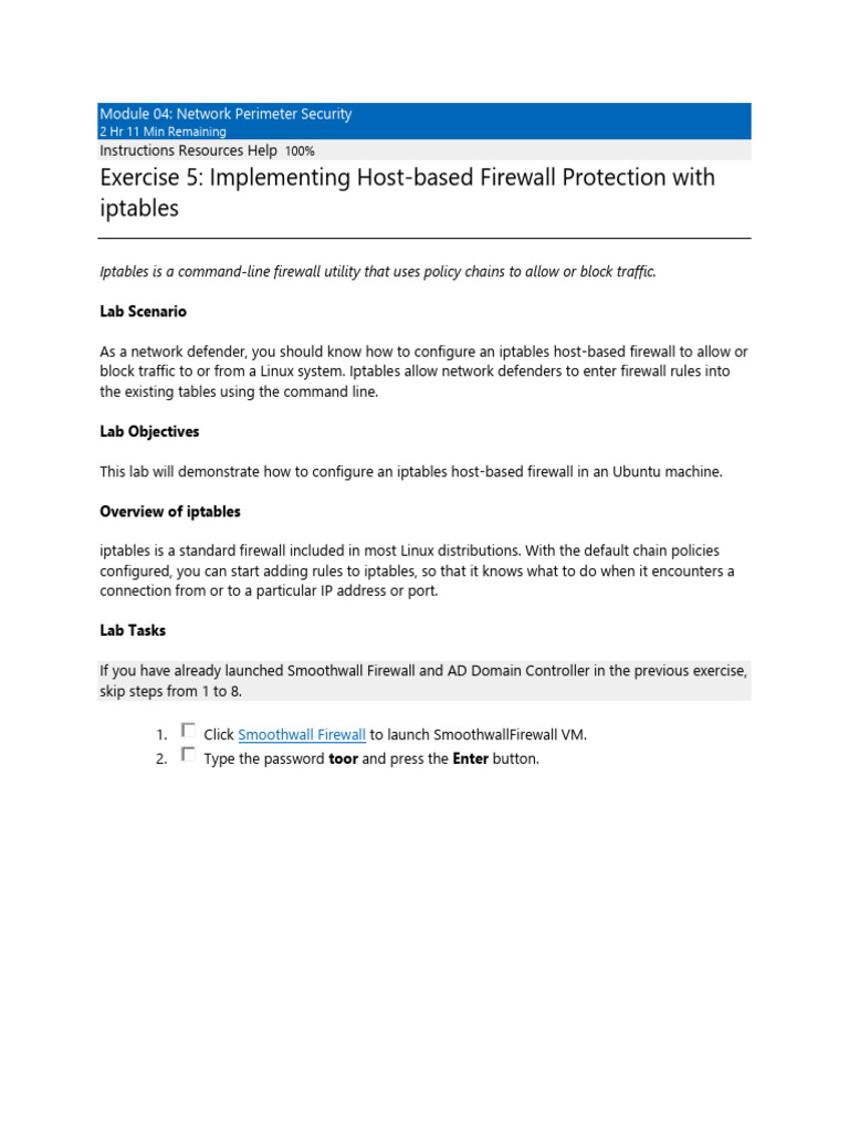 4.5 Implementing Host-based Firewall Protection with iptables | PDF | Superuser | Software