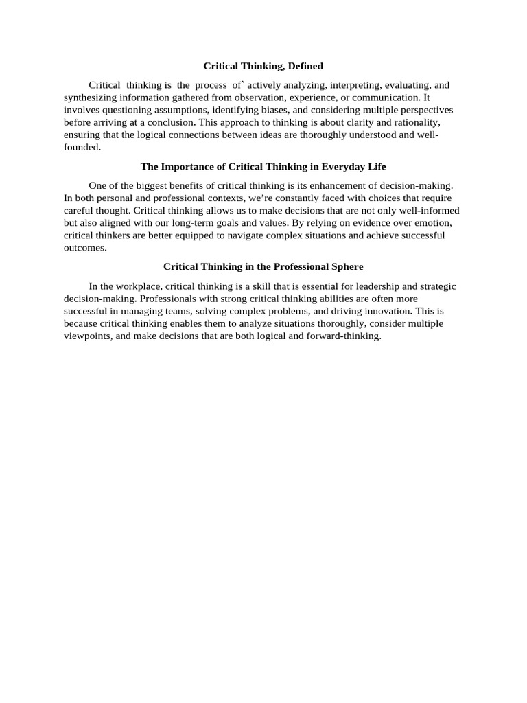 Importance of Critical Thinking Skills | PDF