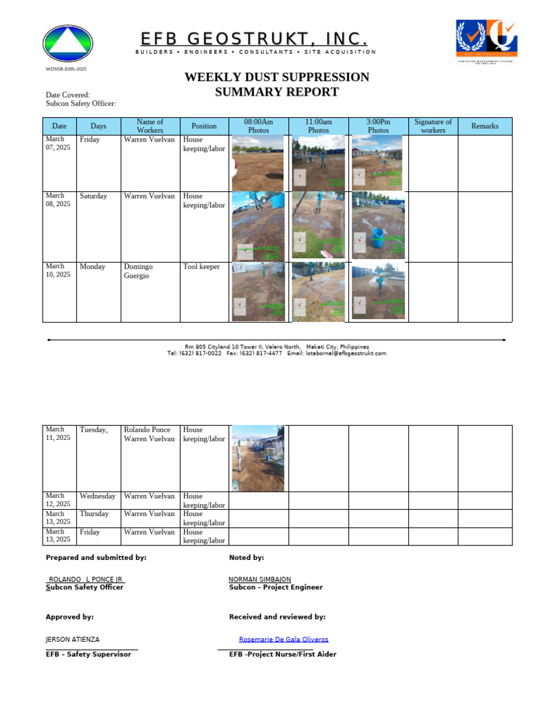 Weekly Dust Suppression Report 2025 | PDF