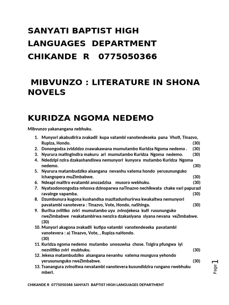 Mibvunzo Literature in Shona Novels 092130 | PDF