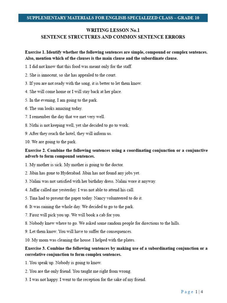 Sentence Structures and Common Errors | PDF