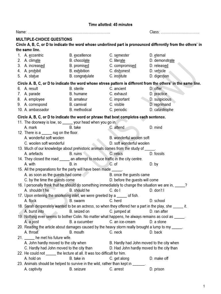 23-24 ENGLISH WRITTEN TEST 1 - Đề | PDF | Leadership