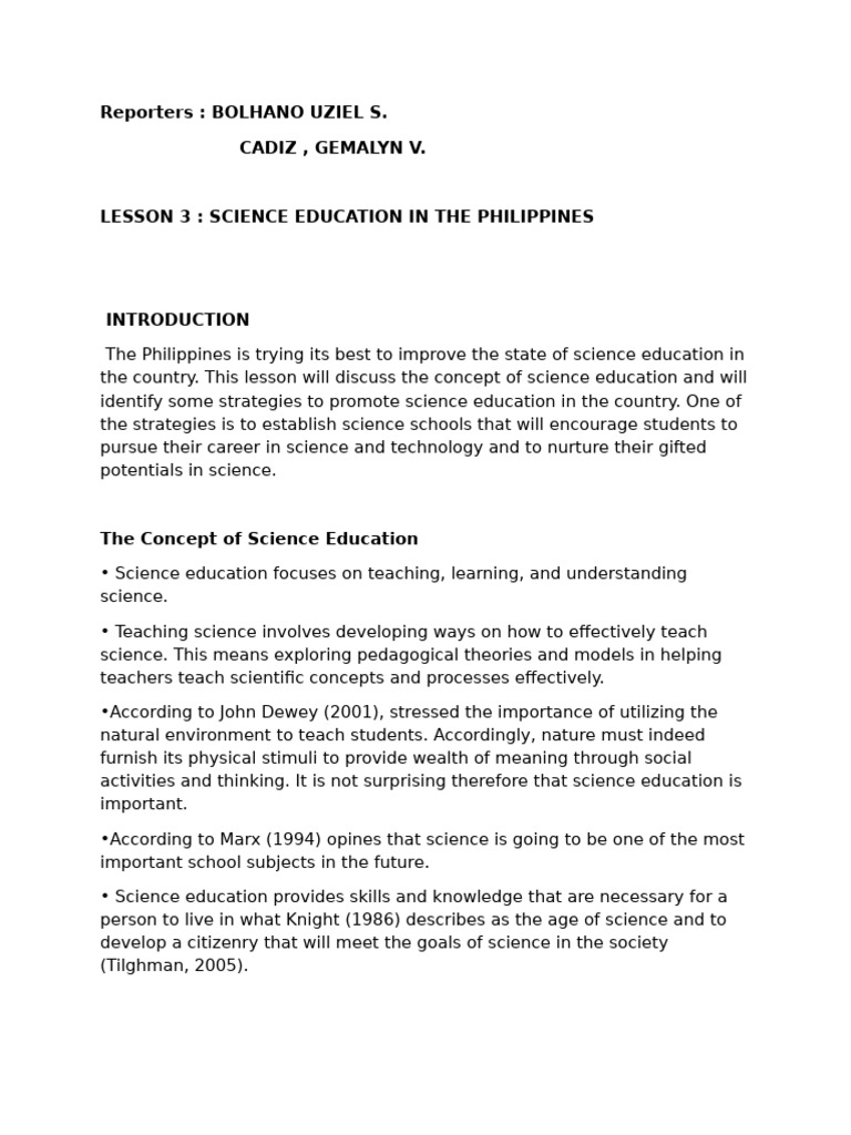 Lesson 3 Science Education in Philippines | PDF | Schools | Science