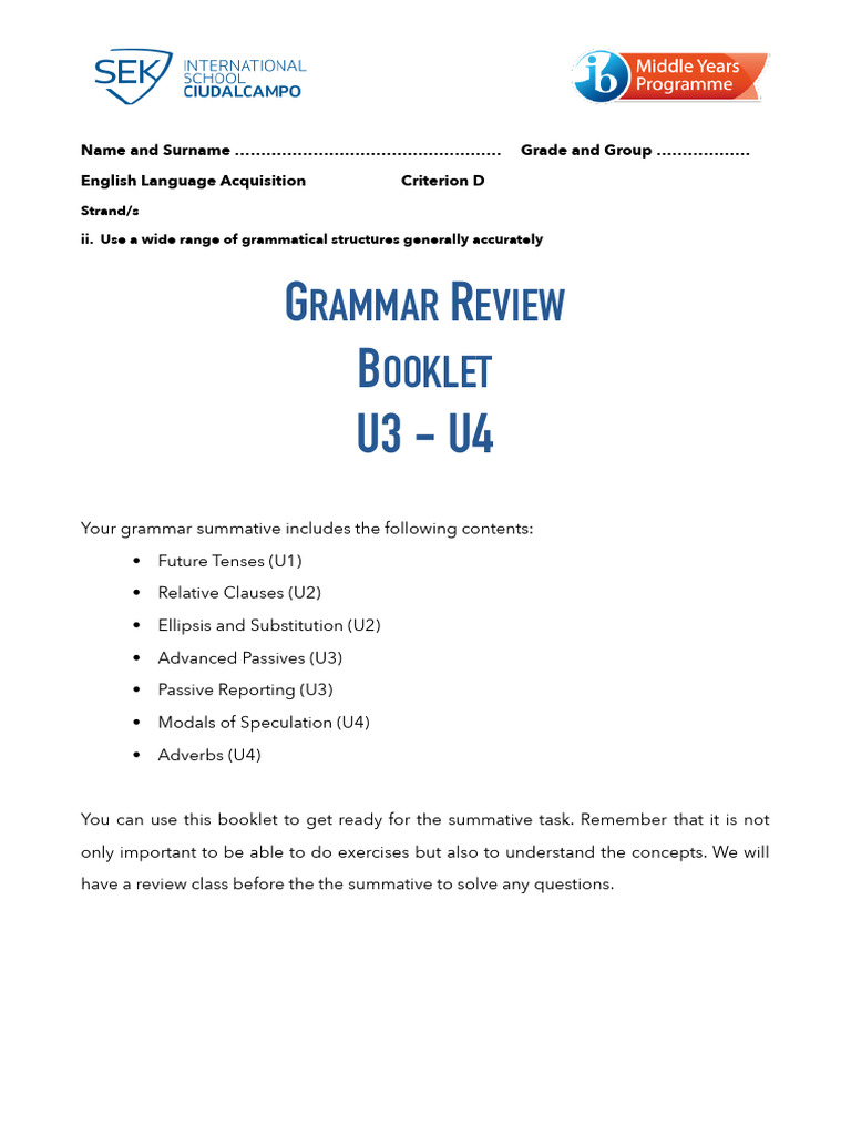 U4 - Channels of Communication - Grammar Review Booklet PDF | PDF ...