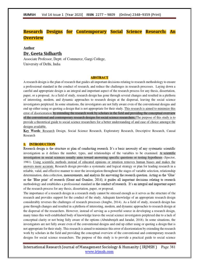 Research Designs For Contemporary Social | PDF | Experiment ...