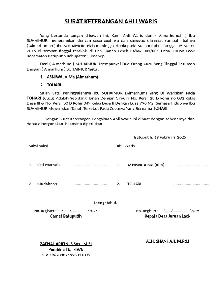 SURAT KETERANGAN AHLI WARIS New-1 | PDF