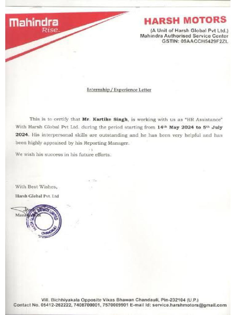 Mahindra Intership | PDF