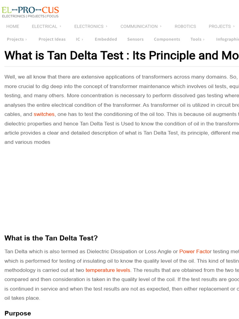 Tan Delta Test - Purpose, Principle, Circuit, Modes and Testing | PDF ...