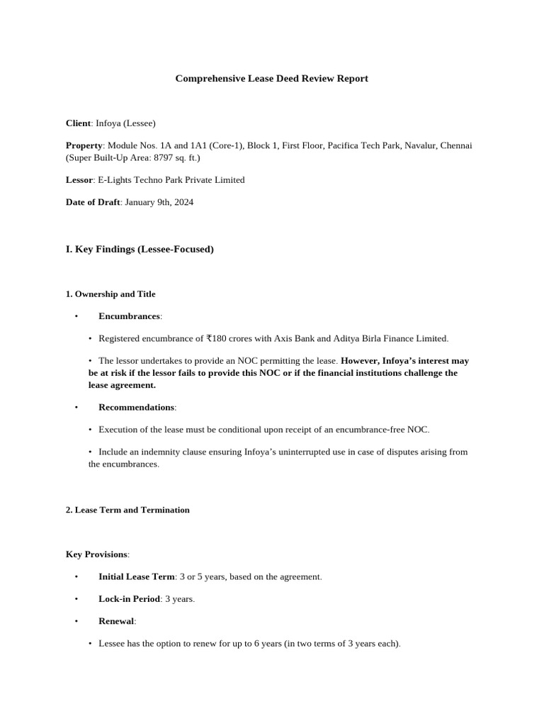 Infoya Lease Deed Review Summary | PDF | Lease | Private Law