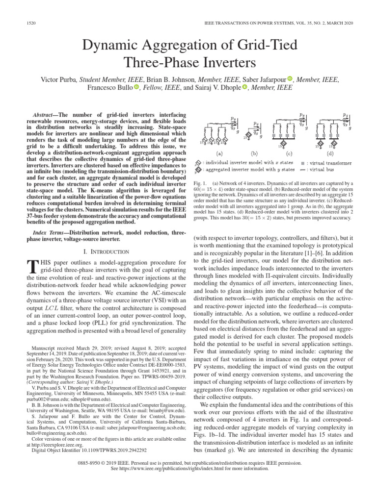 Dynamic Aggregation of Grid-Tied Three-Phase Inverters | PDF | Power Inverter | Matrix (Mathematics)