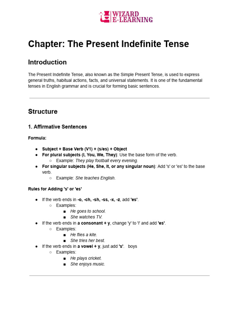 Understanding Present Indefinite Tense | PDF