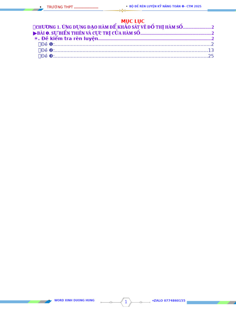 CH Ng 1. Ng D Ng Đ O Hàm Đ Kh O Sát Vẽ Đ Th Hàm S BÀI .S Binthiênvàcctr Cahàms | PDF
