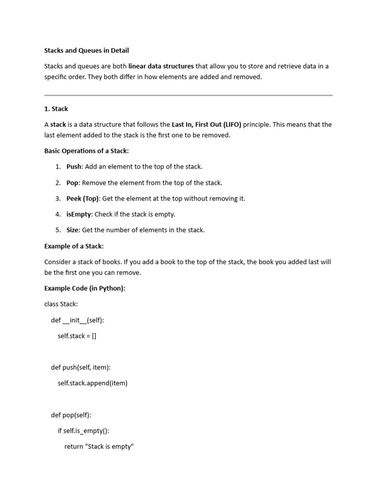 Stacks and Queues in Detail | PDF | Queue (Abstract Data Type) | Computer Programming