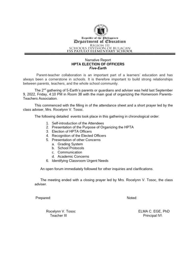 5-Earth HPTA ELECTION OF OFFICERS | PDF