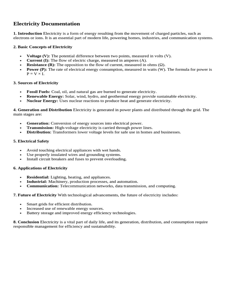 Electricity Documentation | PDF