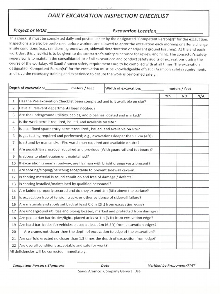 Excavation Checklist | PDF