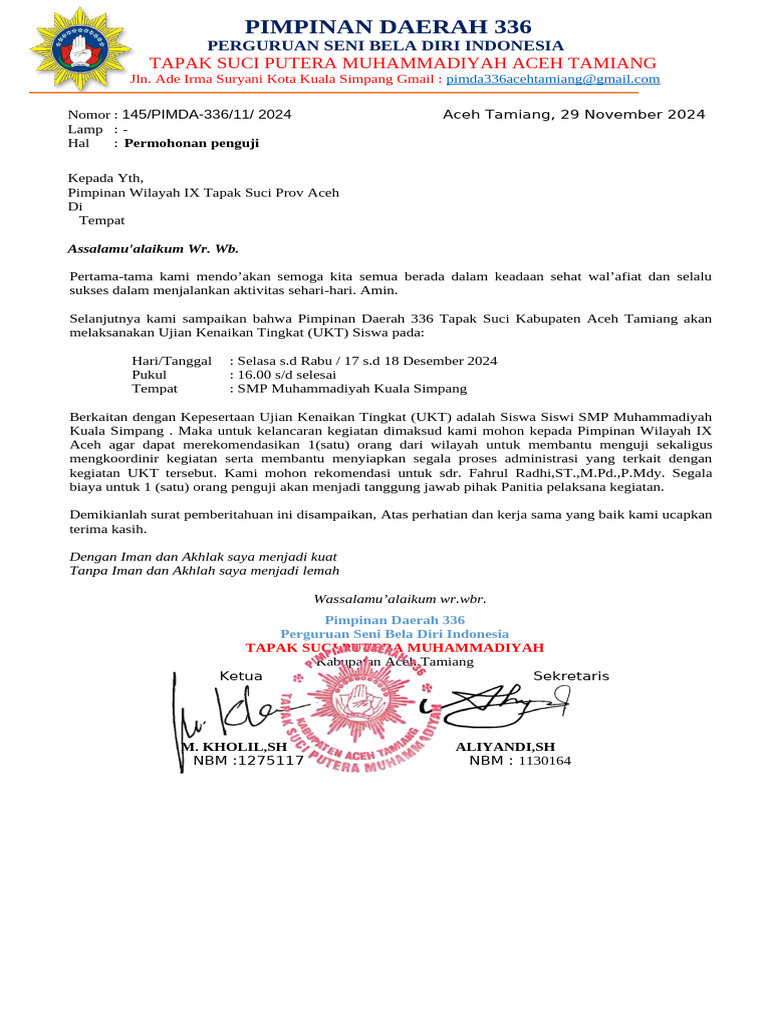 SURAT PERMOHONAN PENGUJI ATAM | PDF