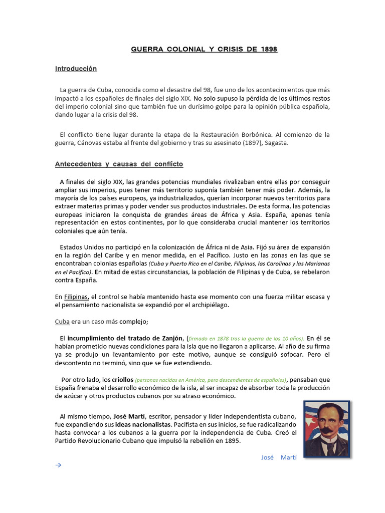 Guerra Colonial y Crisis de 1898 en España | PDF | Cuba | Colonialismo