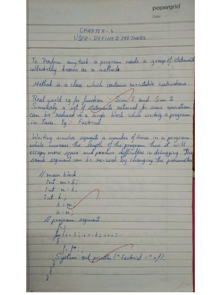 User Defined Methods Computer Notes | PDF