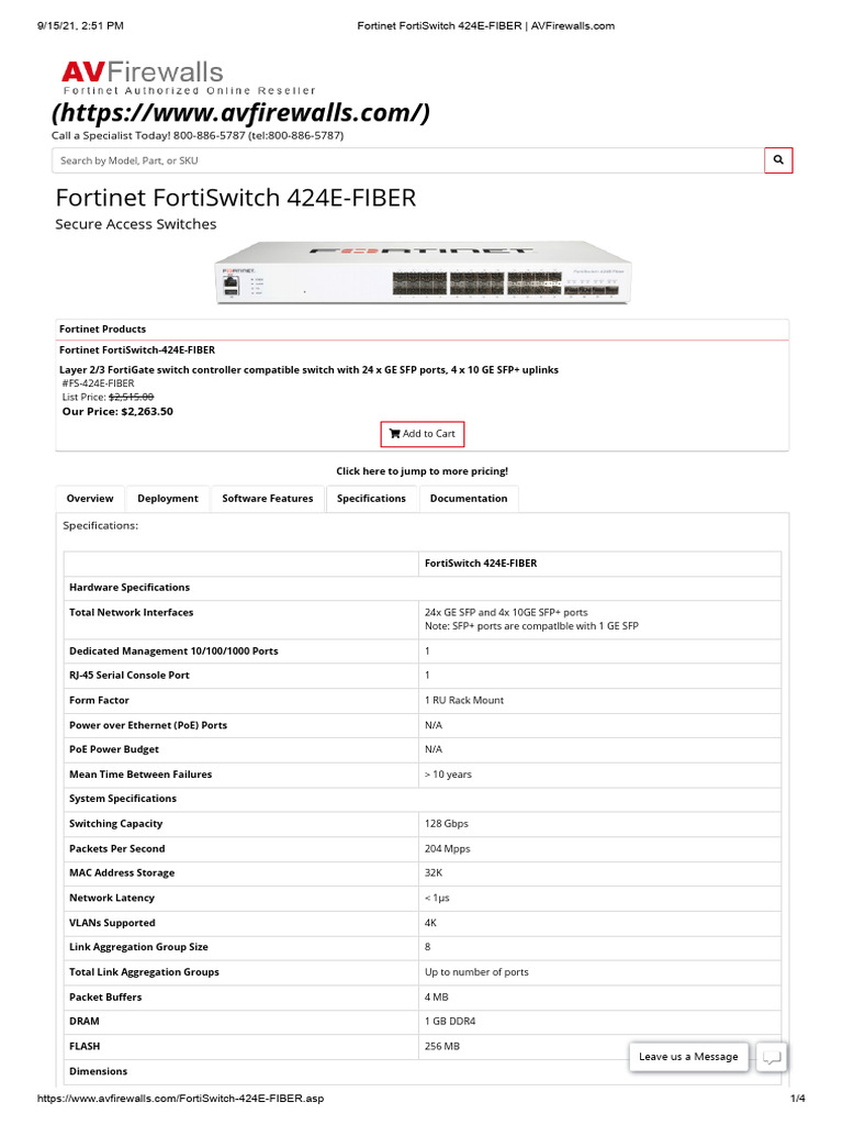 FortiSwitch 424E-Fiber Specifications | PDF | Network Switch | Ethernet