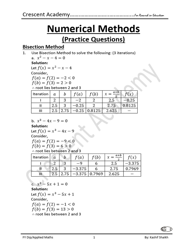 Soln Numerical Methods Practice Questions MSBTE | PDF | Numerical Analysis | Theoretical ...