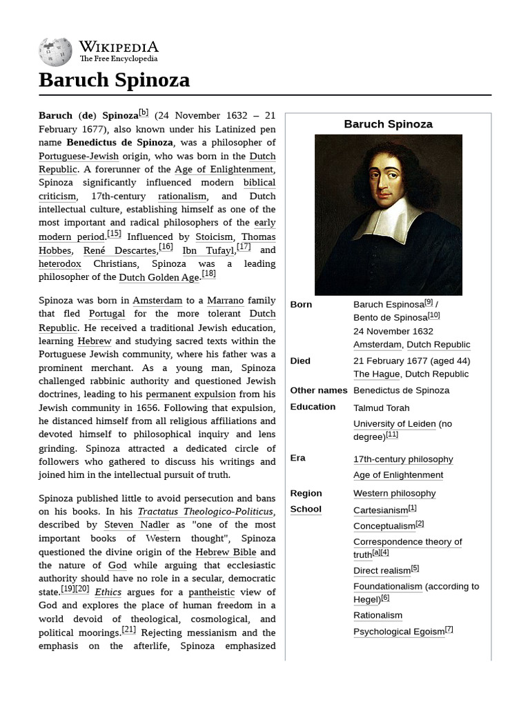 Baruch Spinoza | PDF | Baruch Spinoza | Pantheism