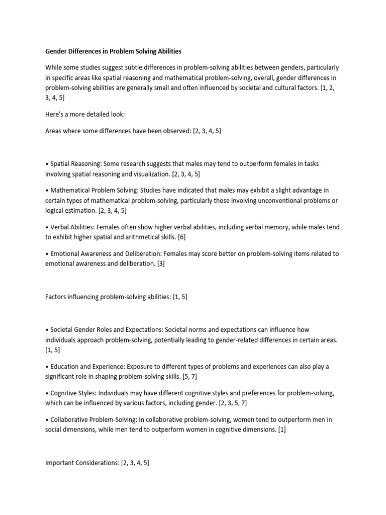 Gender Differences in Problem Solving Abilities | PDF | Sex Differences In Humans | Cognition